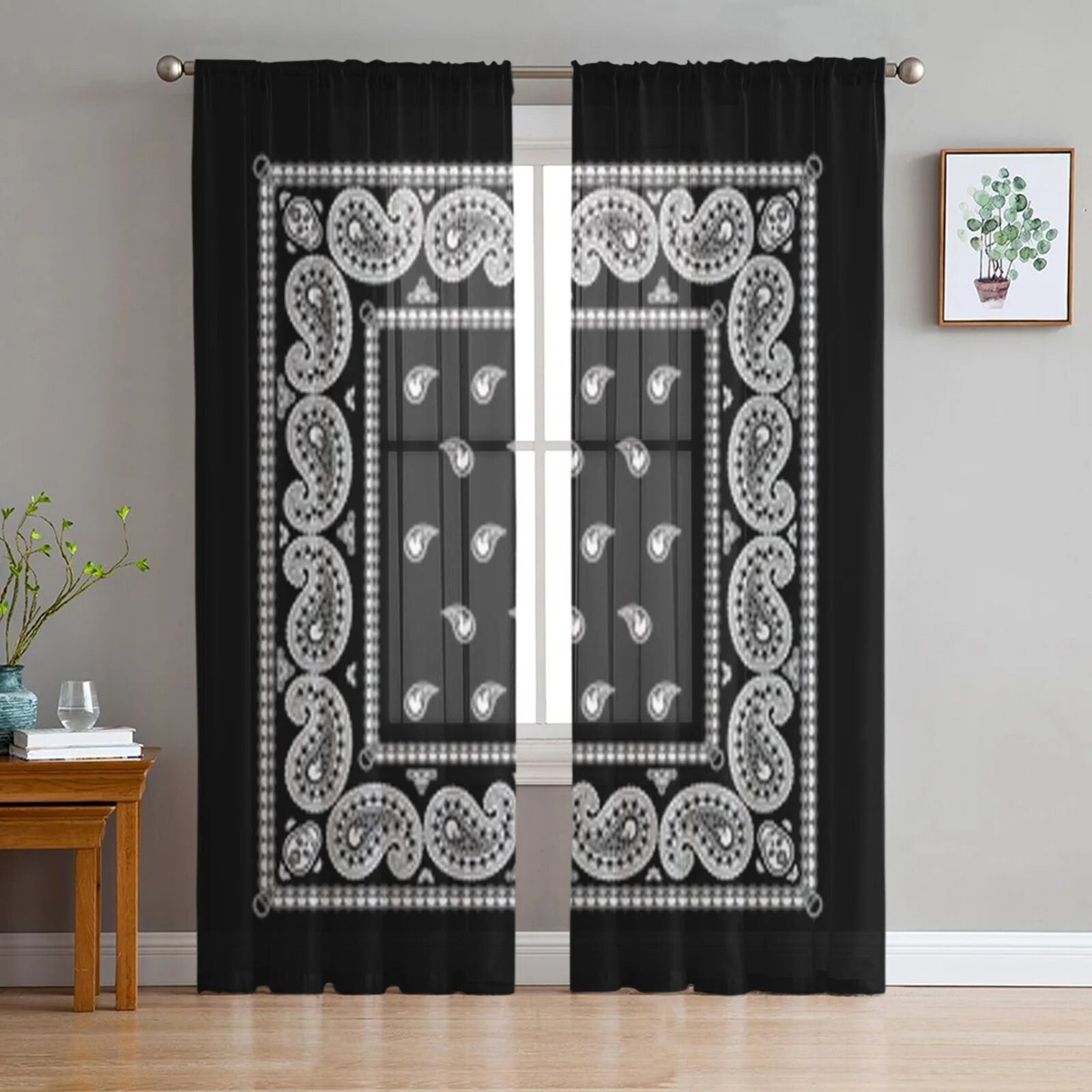 Bandana Black Tulle Curtains For Living Room Bedroom Transparent Tulle ...