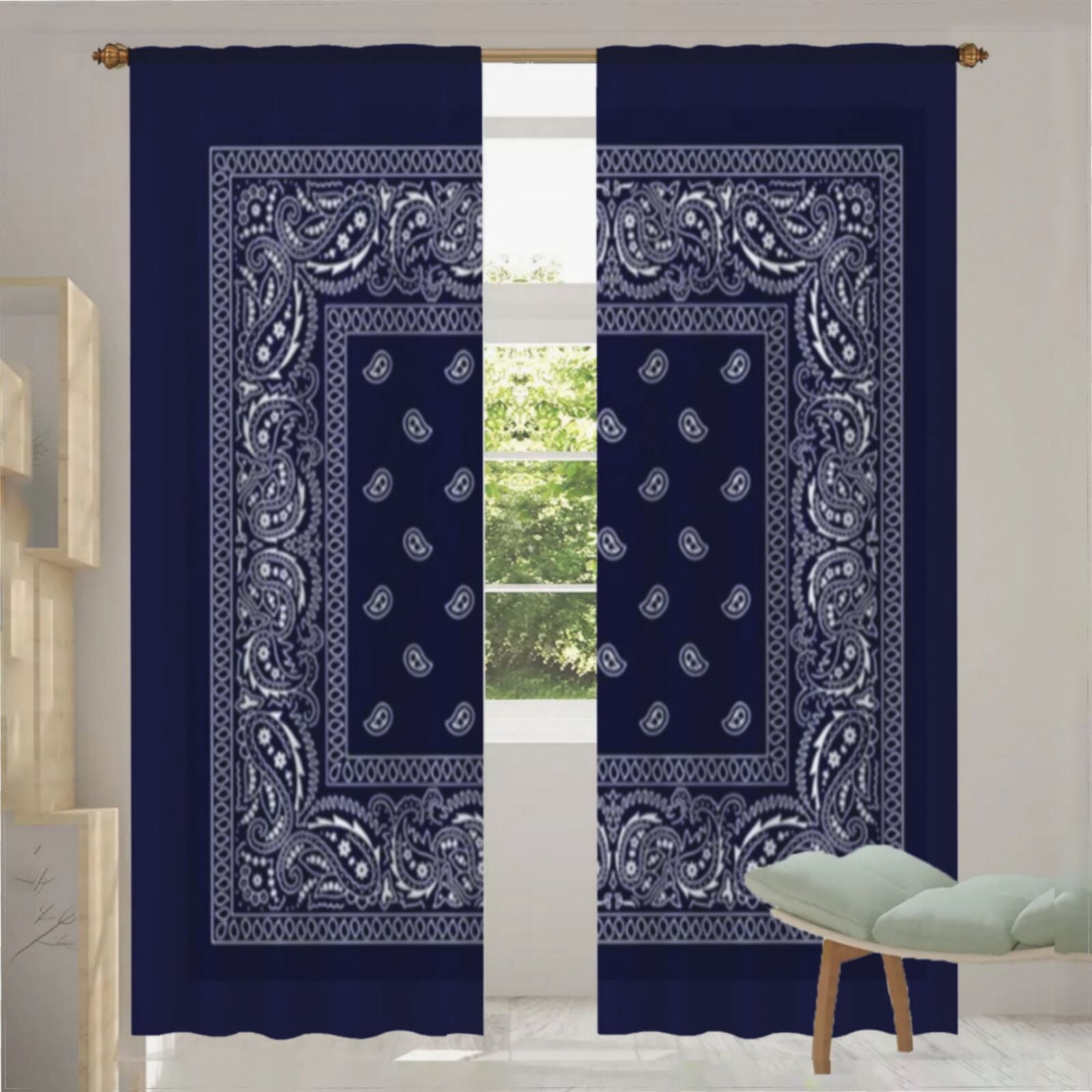 Bandana Blue Curtains for Living Room Bedroom Decor Transparent Chiffon ...