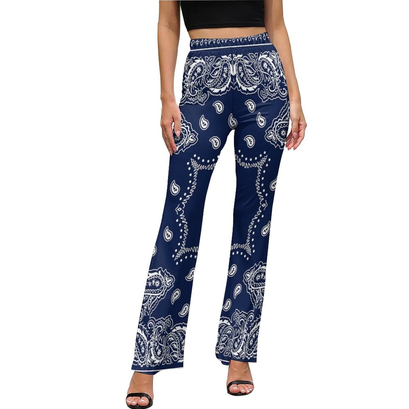 Bandana Blue - Navy Blue High Waisted Casual Flared Trousers Summer ...