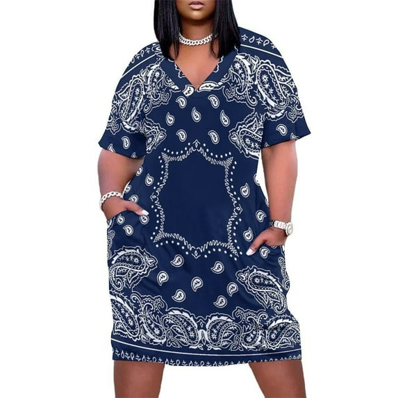 Bandana Blue - Navy Blue Loose Pocket Dress Dresses Summer Summer ...