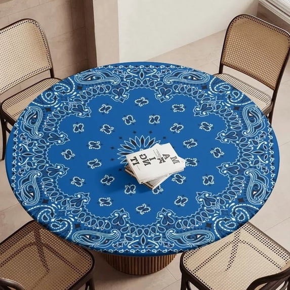 Bandana Blue Round Table Cover Kitchen Printed Waterproof Tablecloth ...