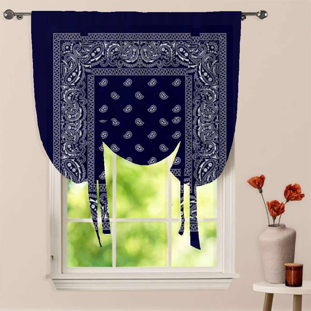 Bandana Blue Window Curtain for Living Room Roman Curtain Kitchen Tie ...