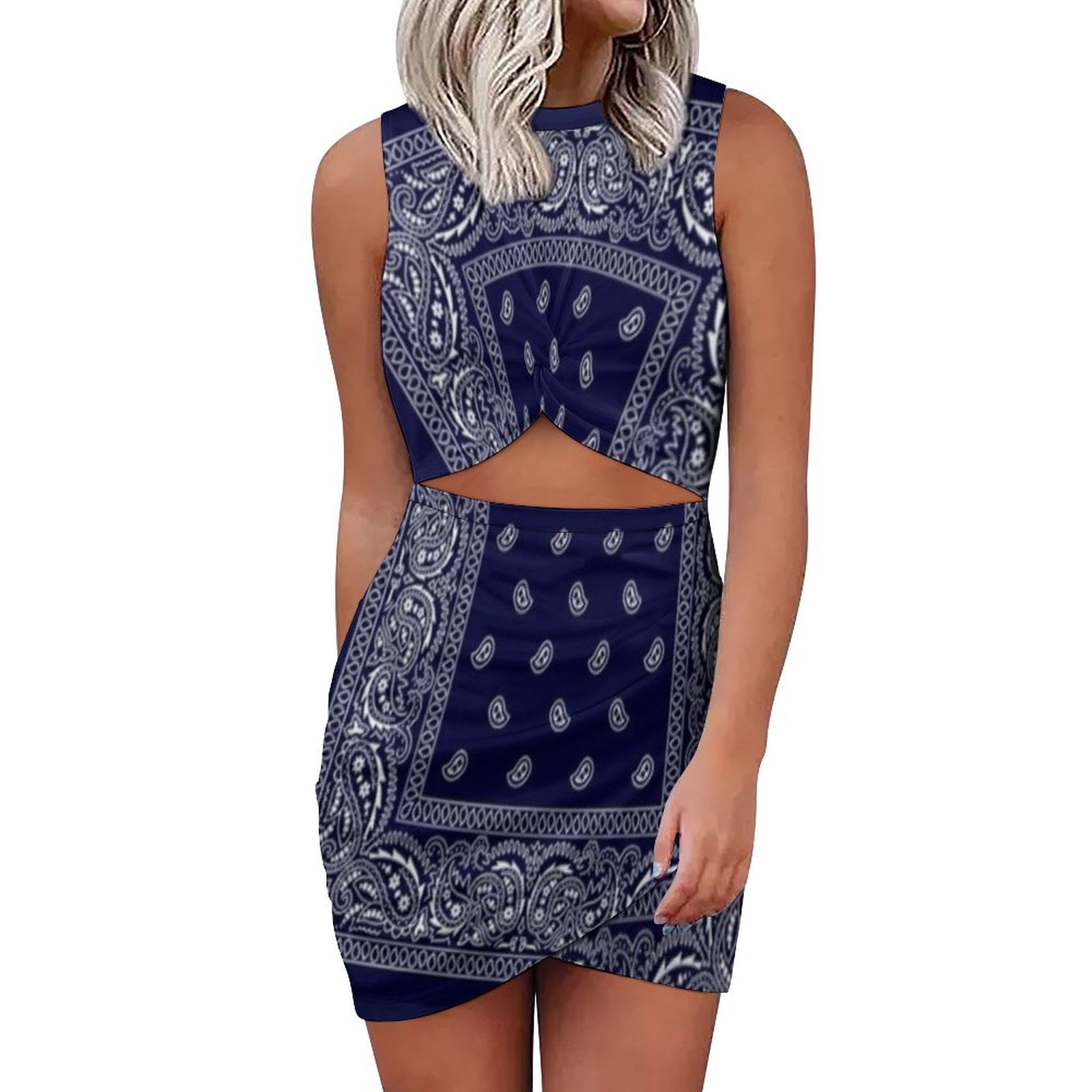 Bandana Blue Women's Crossover Slim Hip Dress Summer Crossover Dress ...
