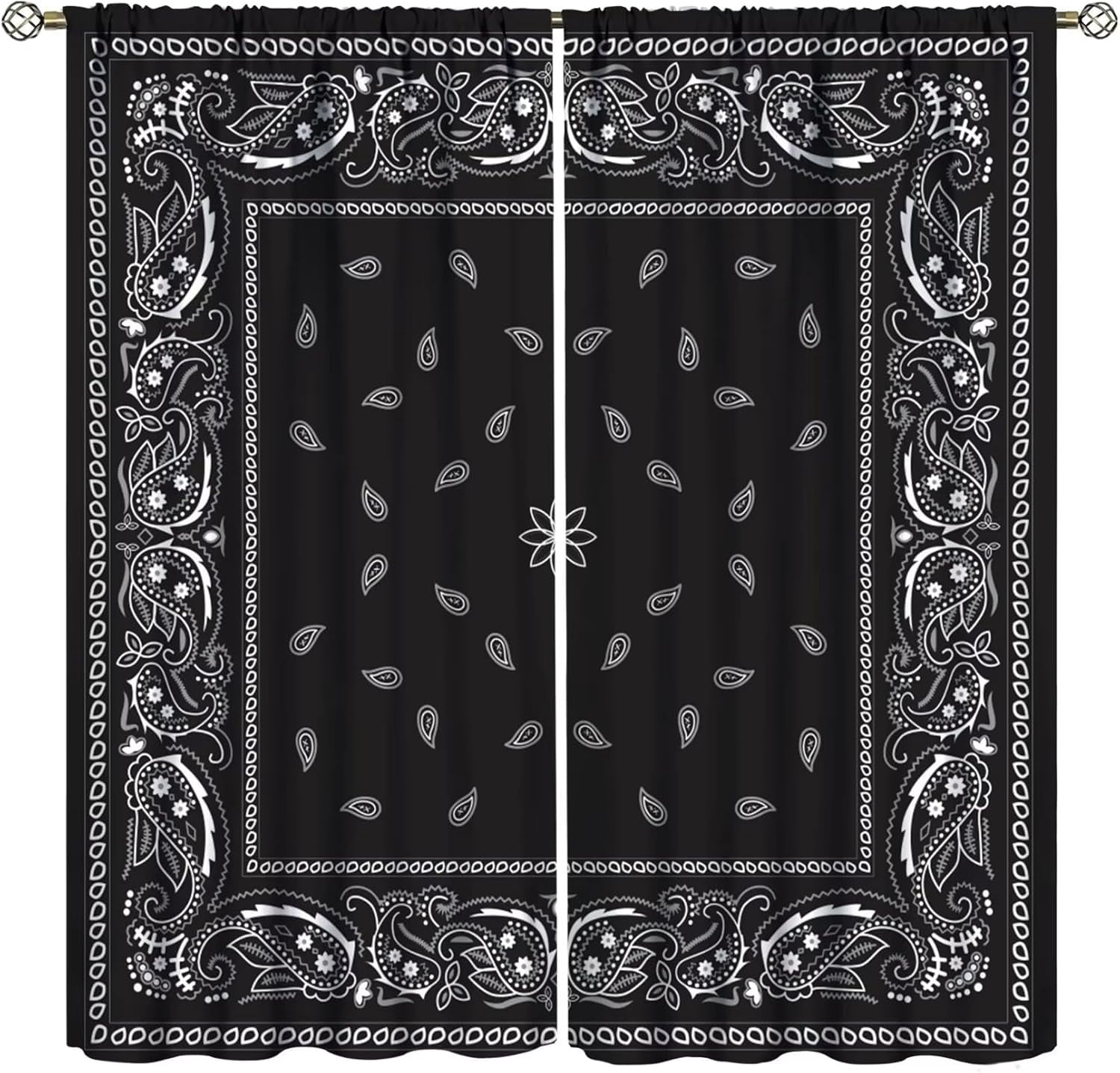 Bandana Curtains White Floral Paisley Black Bandana Pattern Abstract ...