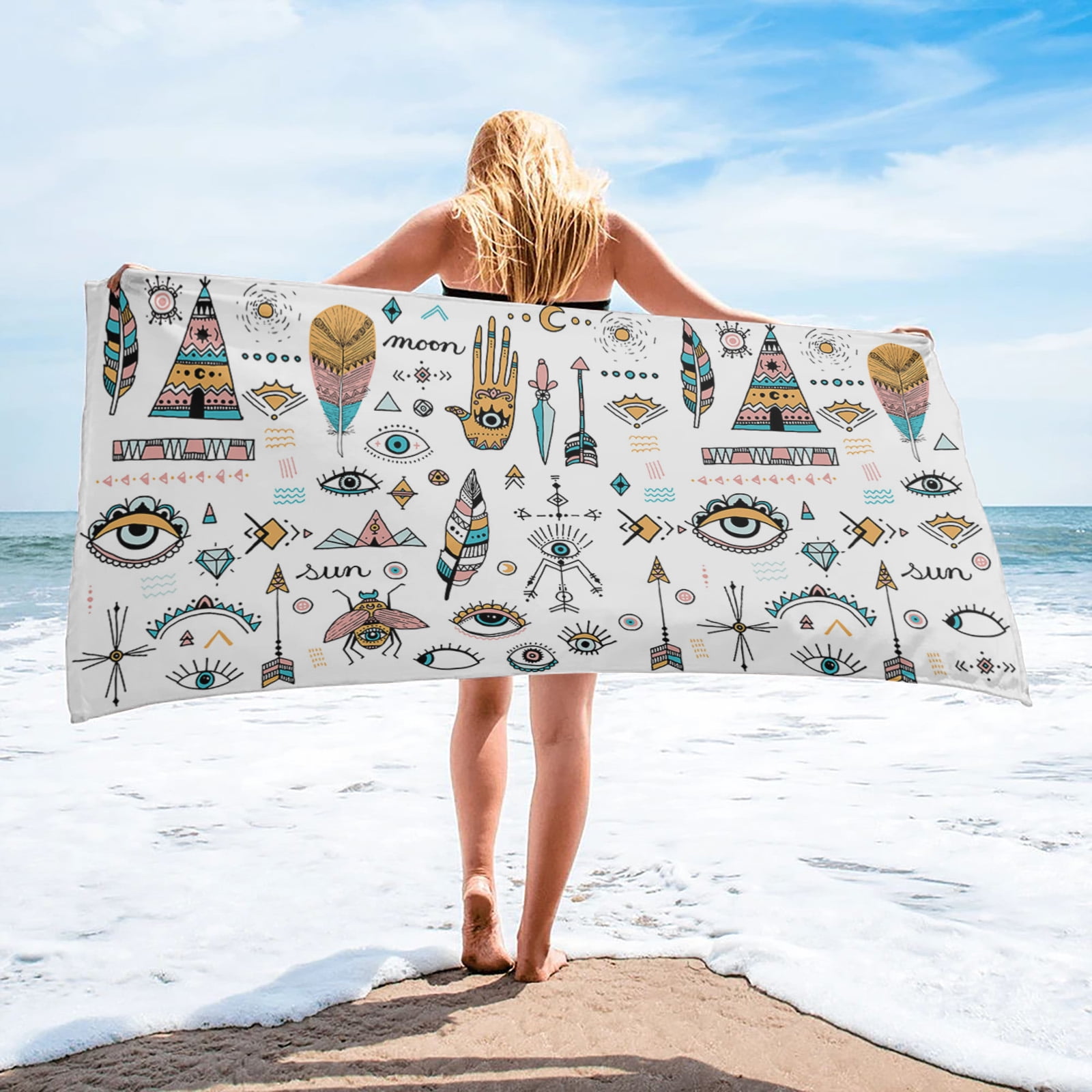 Bandana Geometric Pattern Bath Towel Bohemia Floral Beach Towel ...