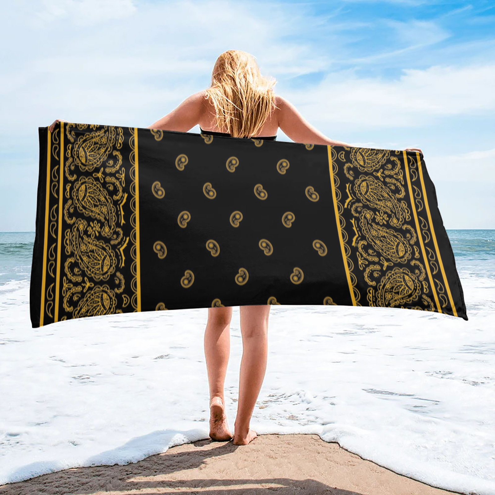 Bandana Geometric Pattern Bath Towel Bohemia Floral Beach Towel ...