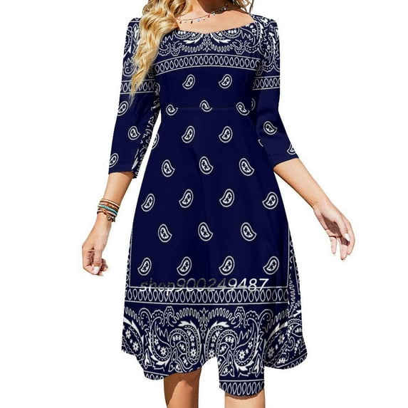 Bandana In Navy Sweet Elegant Dress Women Korean Kawaii Square Collar ...