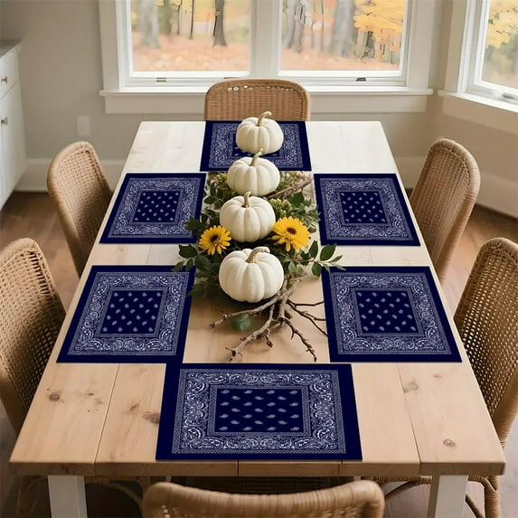 Bandana Navy Blue Southwestern Placemats Set of 6，Washable Wipeable ...