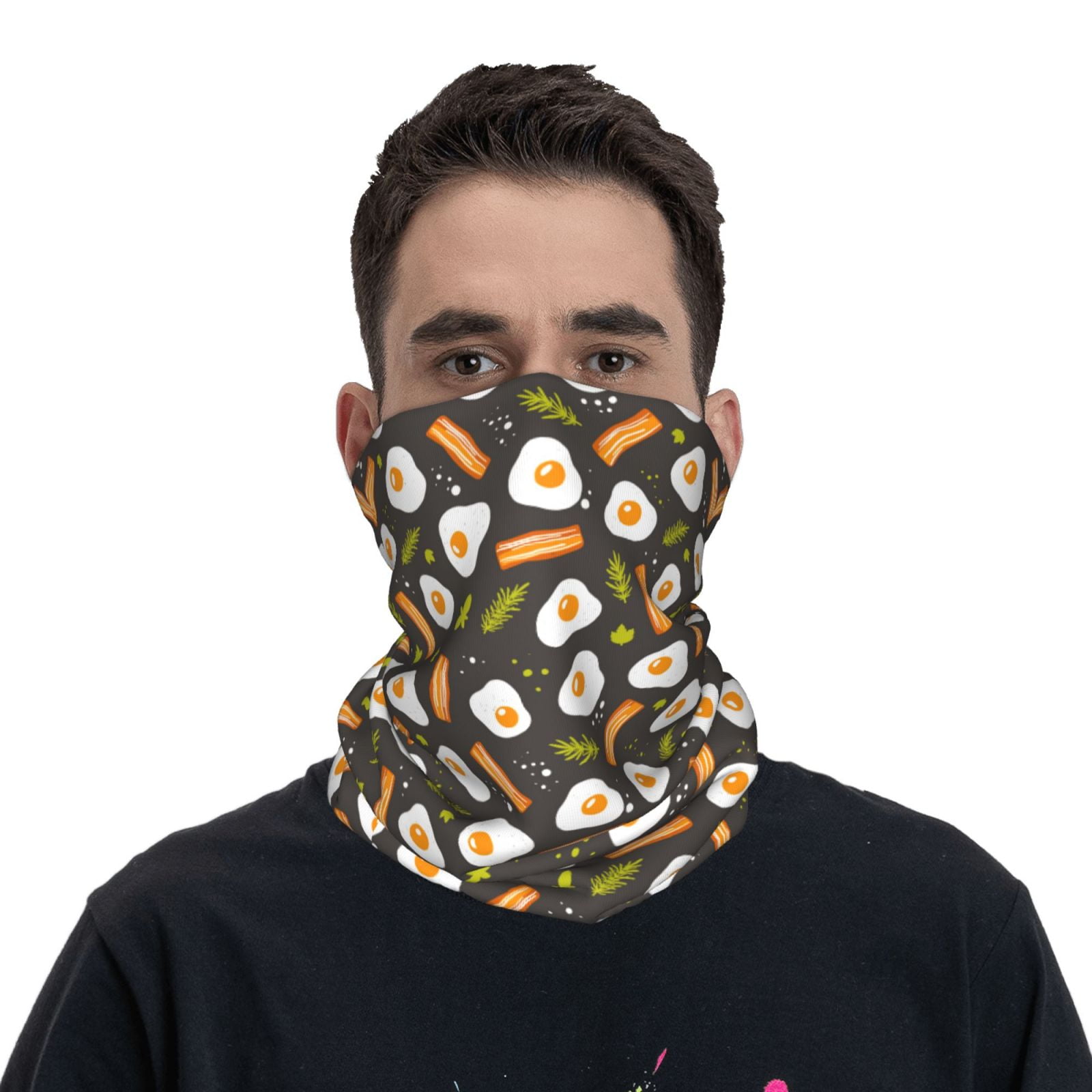 Bandana Neck Gaiter Face Mask - Bacon Omelette Rosemary Breathable Soft ...