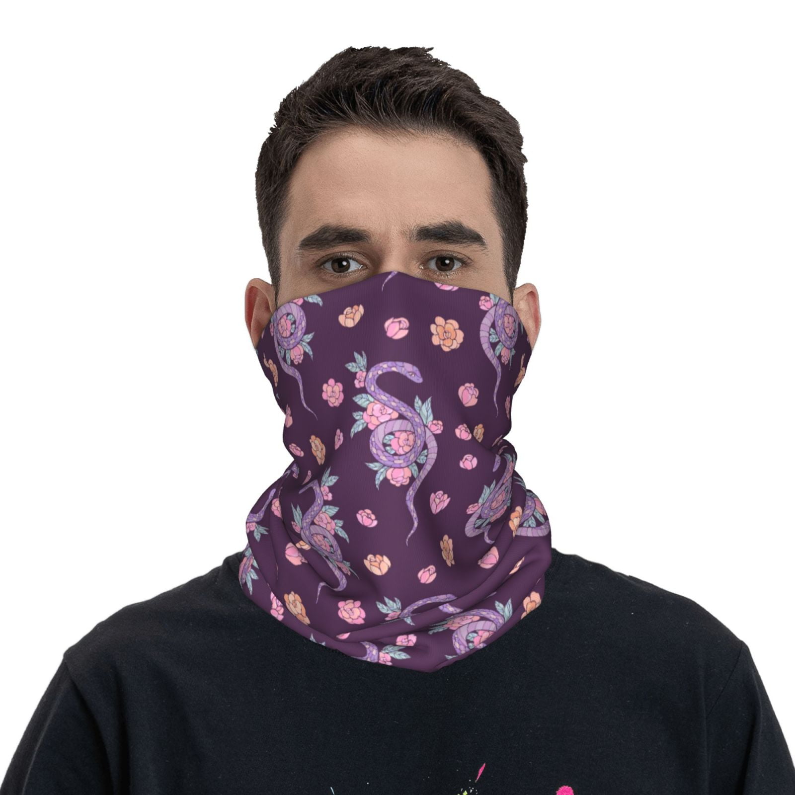 Bandana Neck Gaiter Face Mask - Cartoon Cute Snake Flower Breathable ...