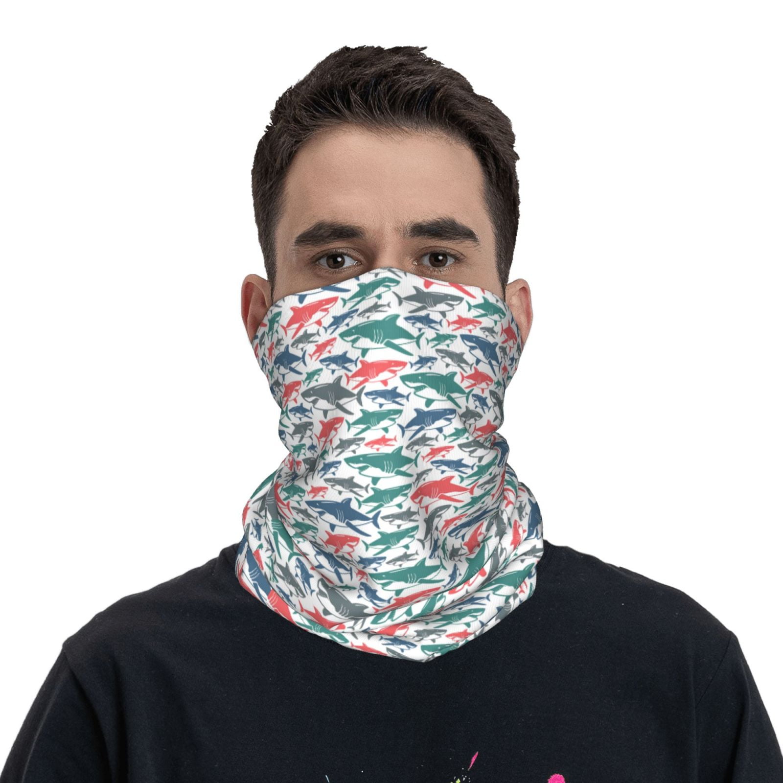 Bandana Neck Gaiter Face Mask - Colorful Shark Breathable Soft Neck ...