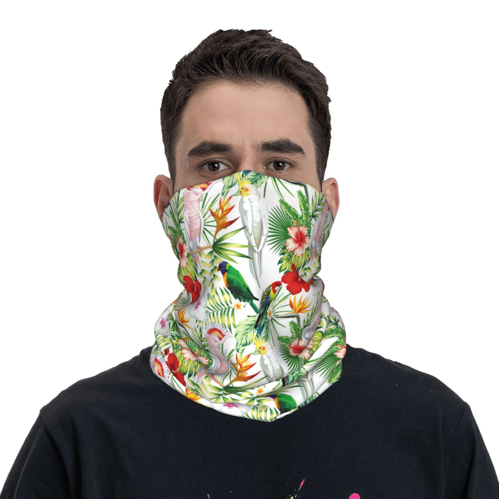 Bandana Neck Gaiter Face Mask - Cute Painted Cute Parrot Bird Plant ...