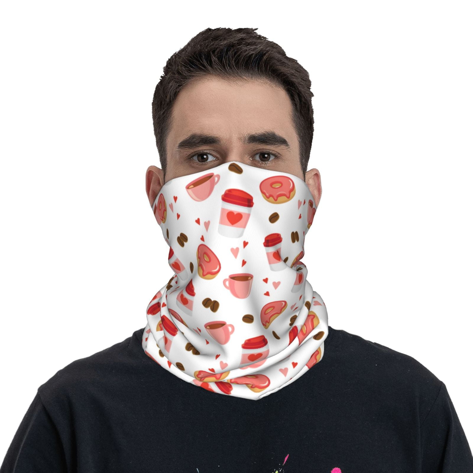 Bandana Neck Gaiter Face Mask - Donut coffee Breathable Soft Neck ...