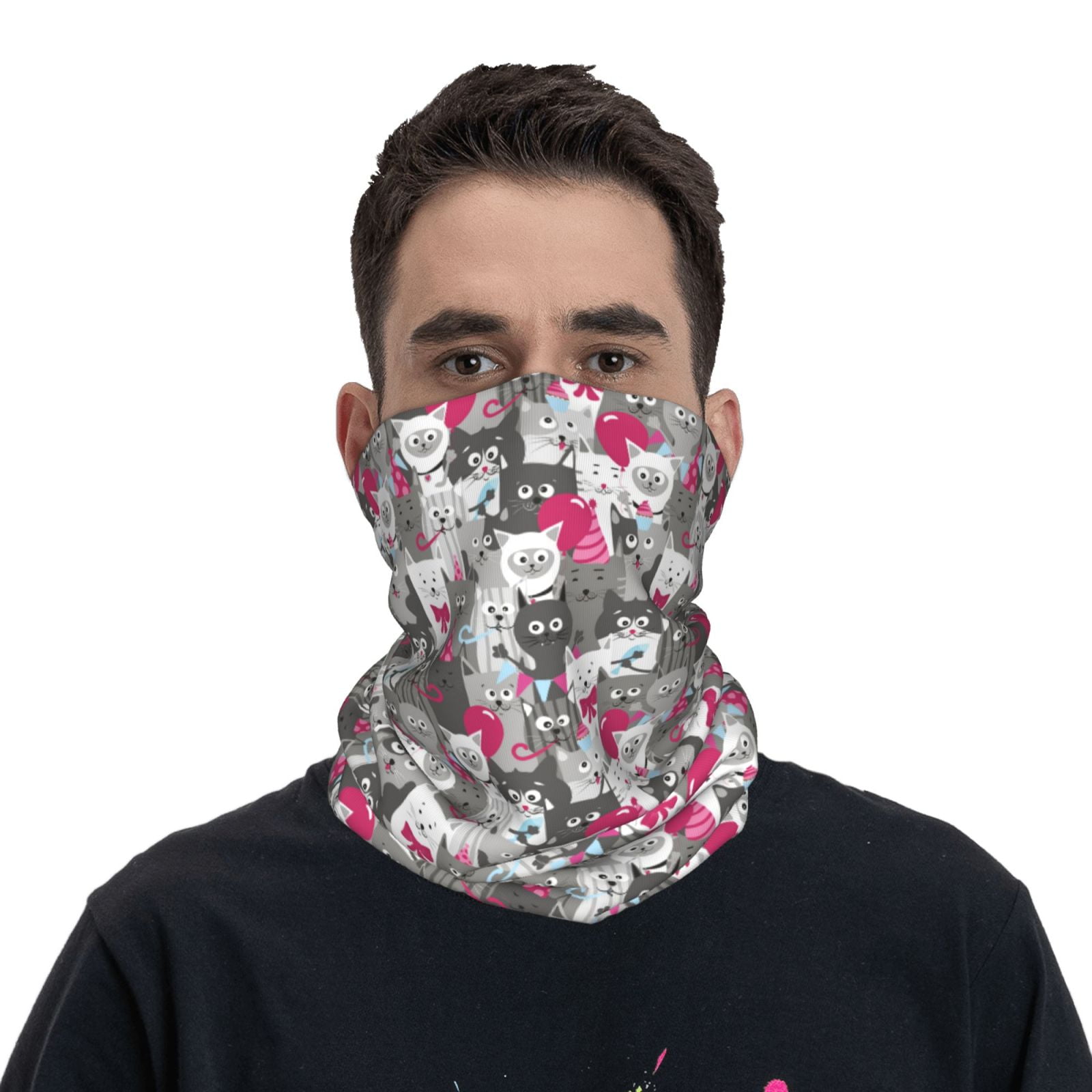 Bandana Neck Gaiter Face Mask - Funny Cartoon Cat Gray Breathable Soft ...