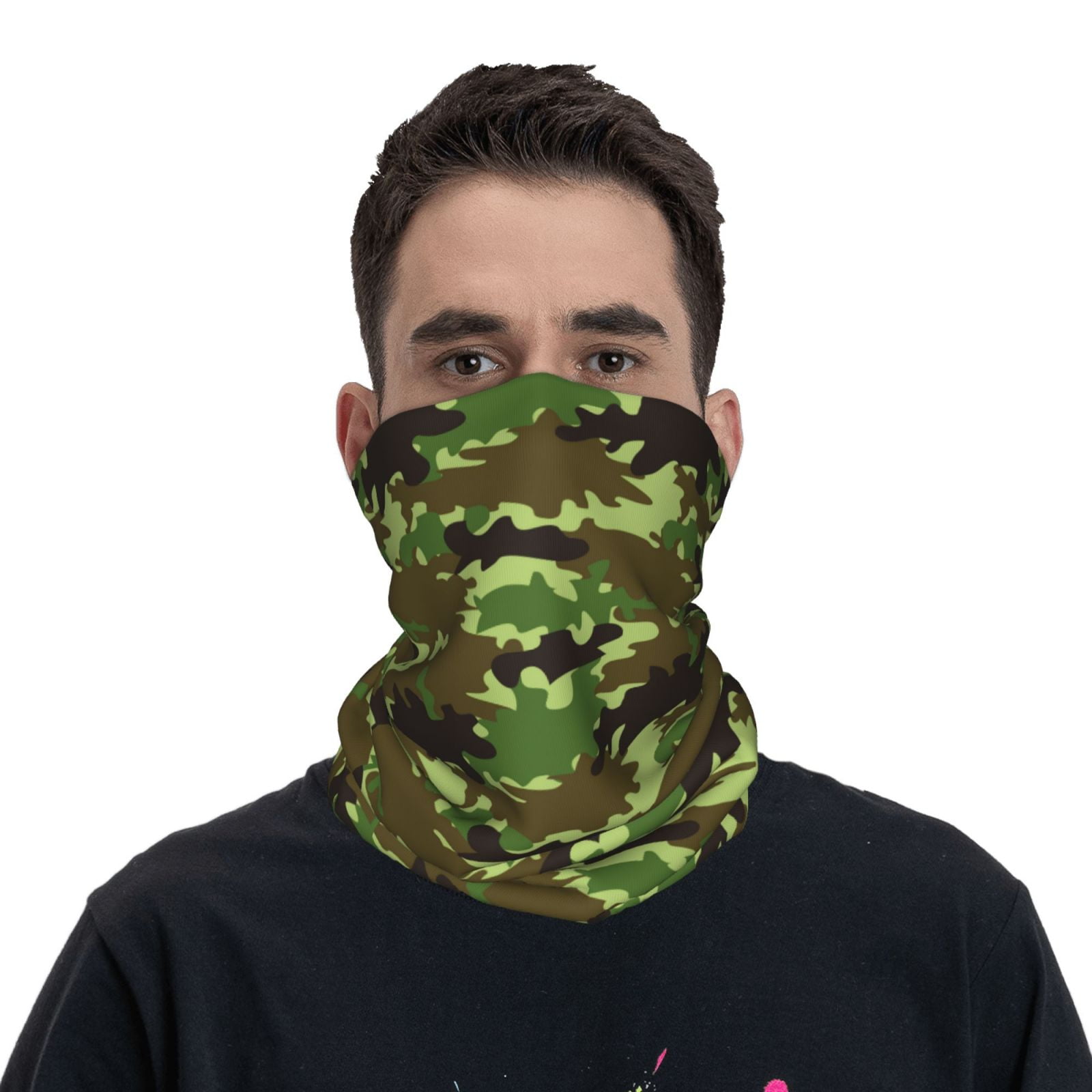 Bandana Neck Gaiter Face Mask - Green Camouflage Breathable Soft Neck ...