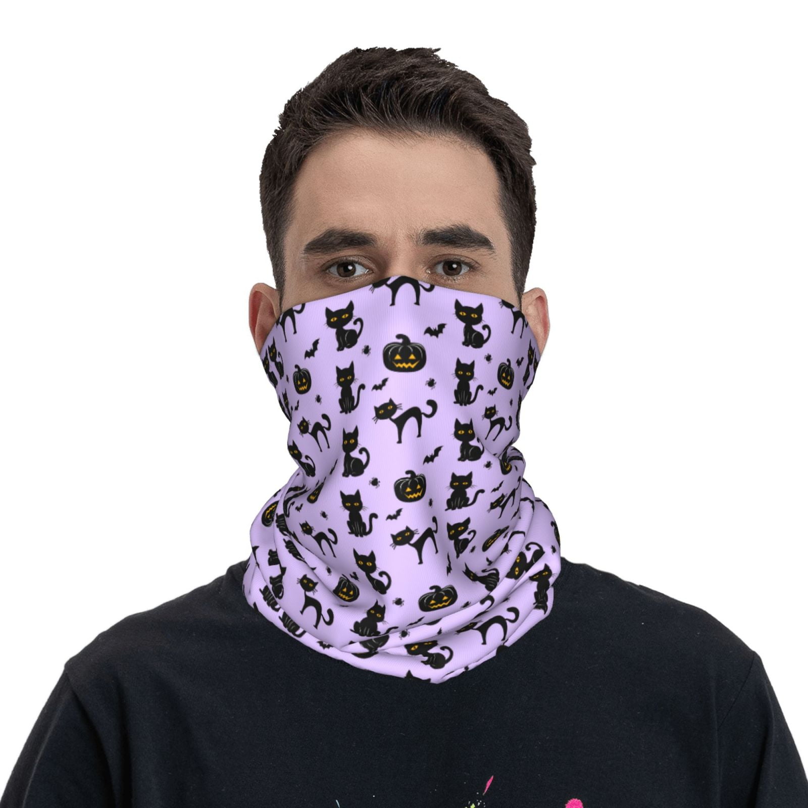 Bandana Neck Gaiter Face Mask - Halloween bats pumpkin spider purple ...