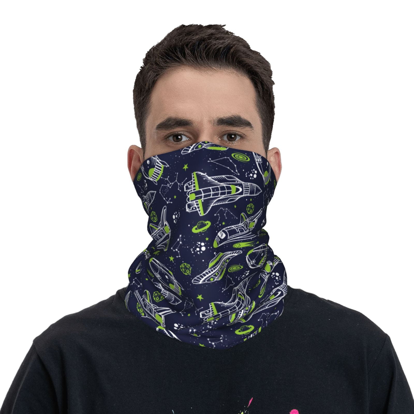 Bandana Neck Gaiter Face Mask - Hand Drawn Rockets Breathable Soft Neck ...