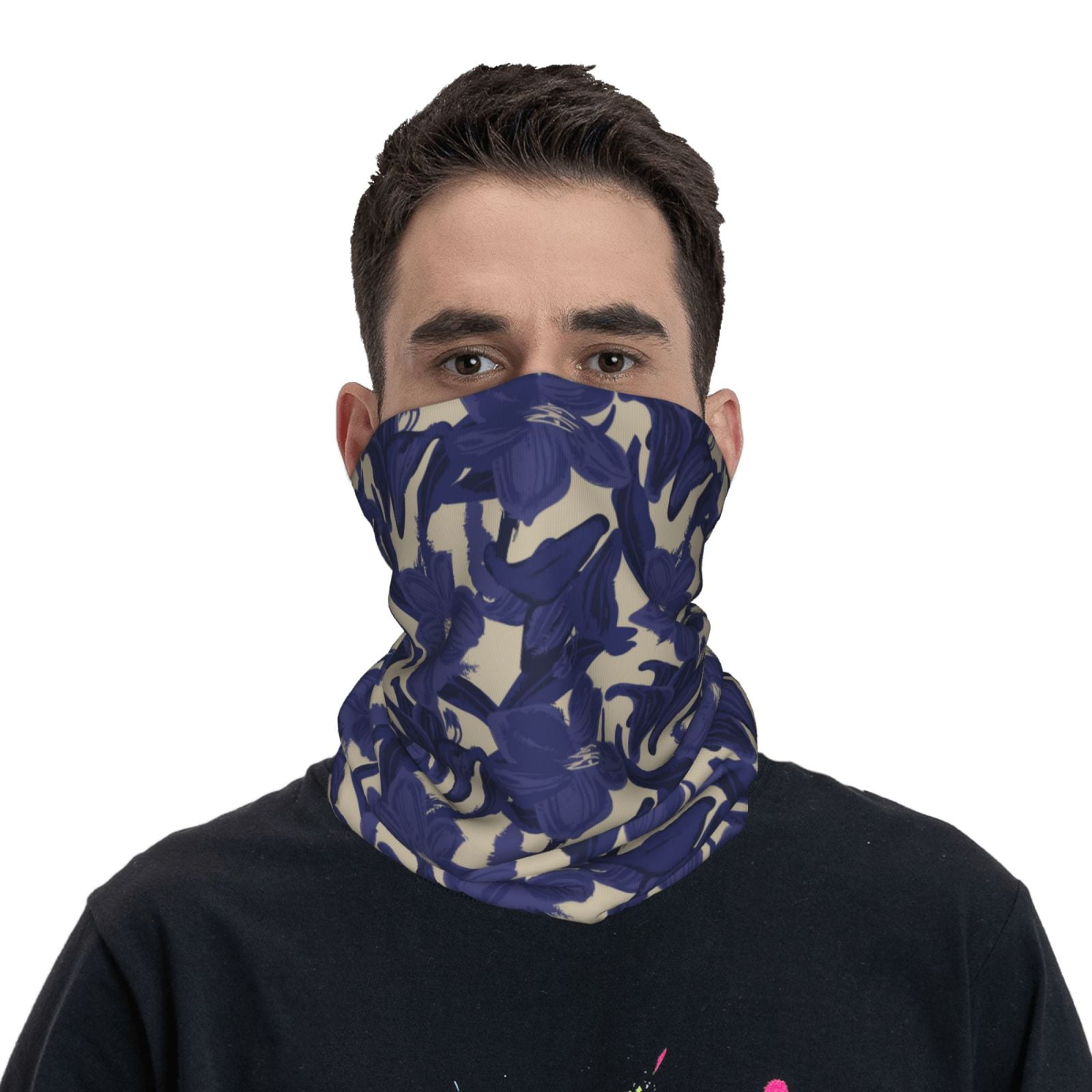 Bandana Neck Gaiter Face Mask - Lilies Flowers Dark Blue Breathable ...