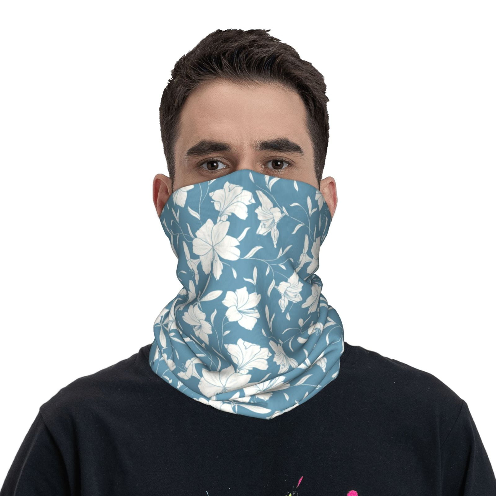 Bandana Neck Gaiter Face Mask - Lilies Flowers Light Blue Breathable ...