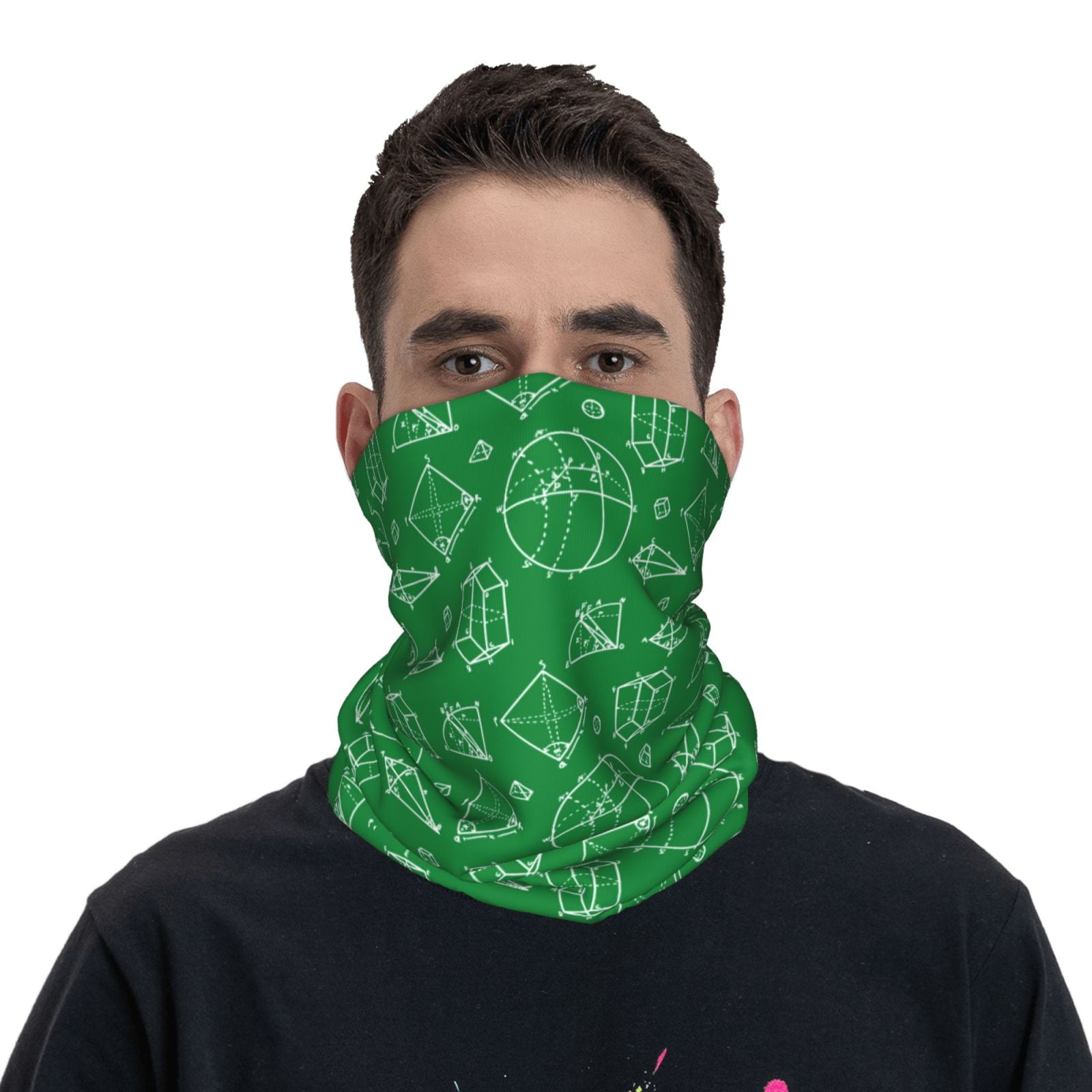 Bandana Neck Gaiter Face Mask - Math Geometric Print green Breathable ...