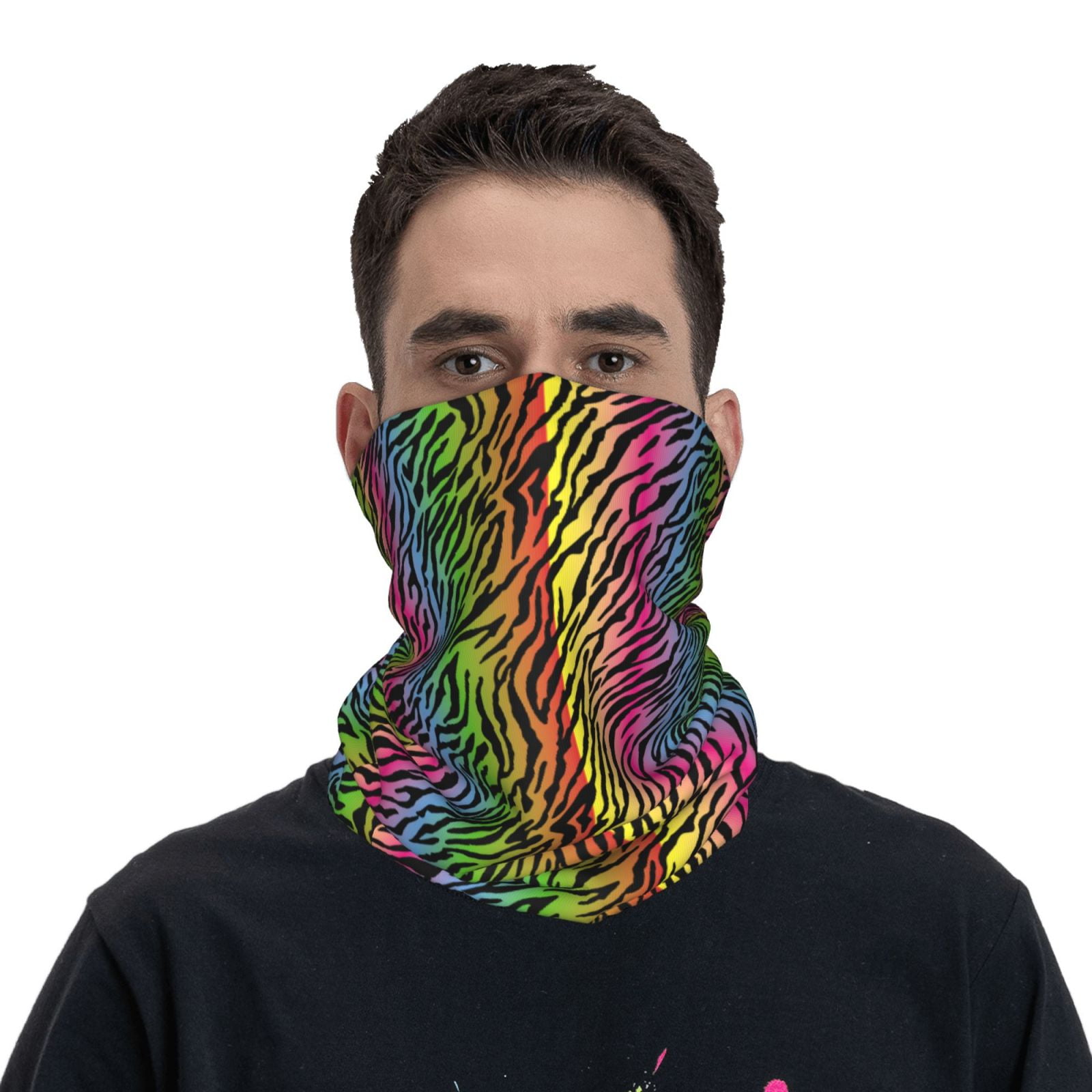 Bandana Neck Gaiter Face Mask - Multicolor zebra print cool Breathable ...