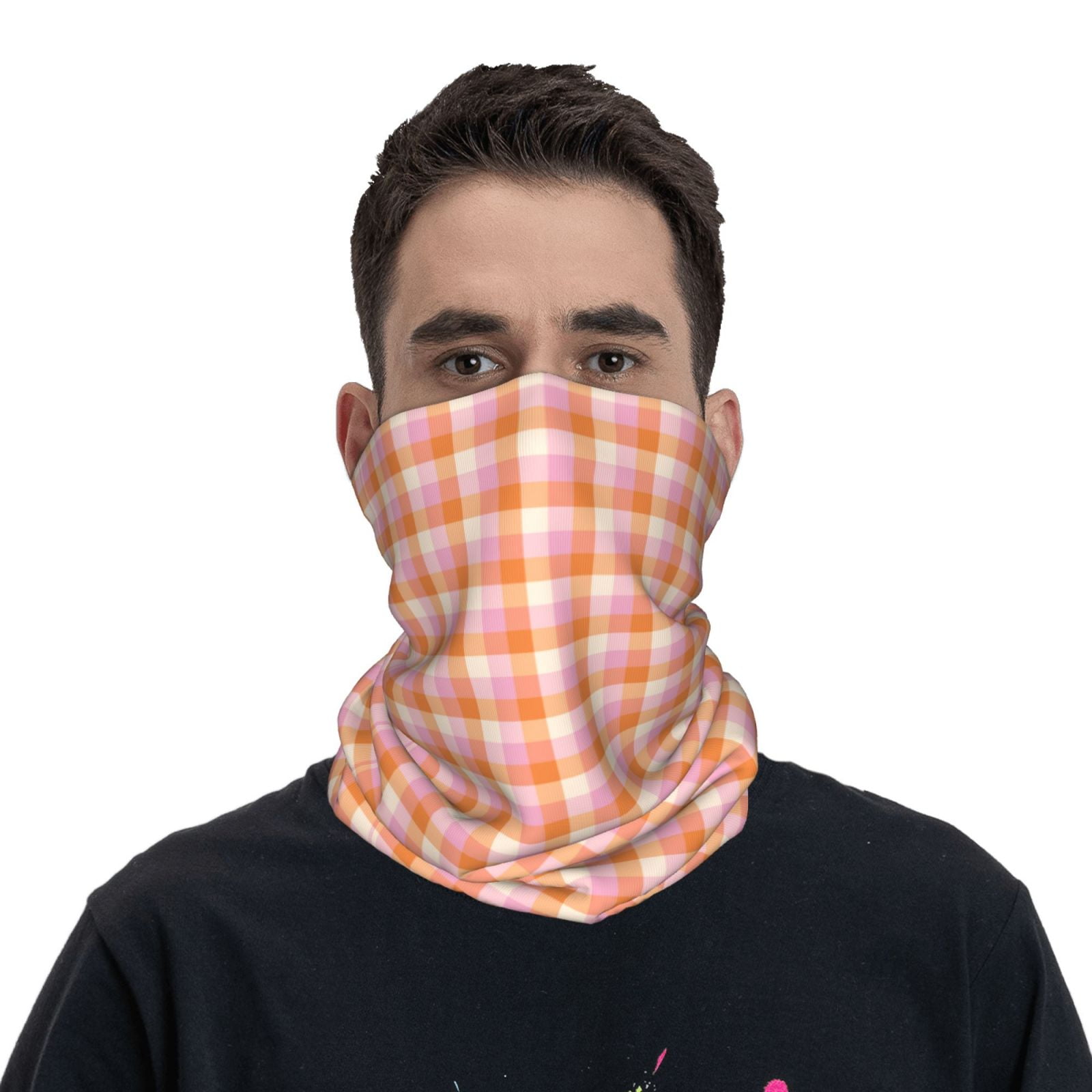 Bandana Neck Gaiter Face Mask - Orange Purple Square Plaid Breathable ...