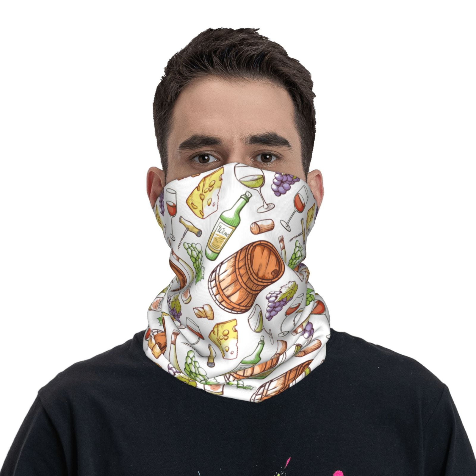 Bandana Neck Gaiter Face Mask - Red Wine Cheese Grapes Breathable Soft ...