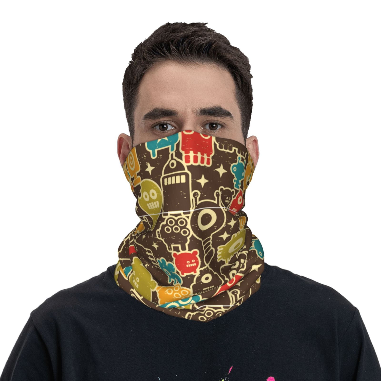 Bandana Neck Gaiter Face Mask - Robot and Monsters Breathable Soft Neck ...