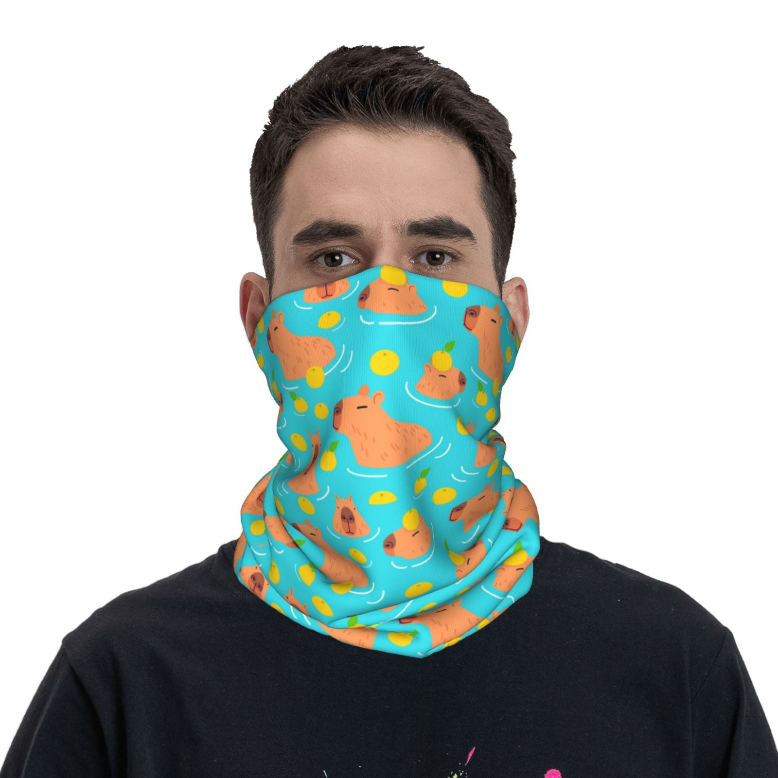 Bandana Neck Gaiter Face Mask - Swim Capybaras Orange Breathable Soft ...