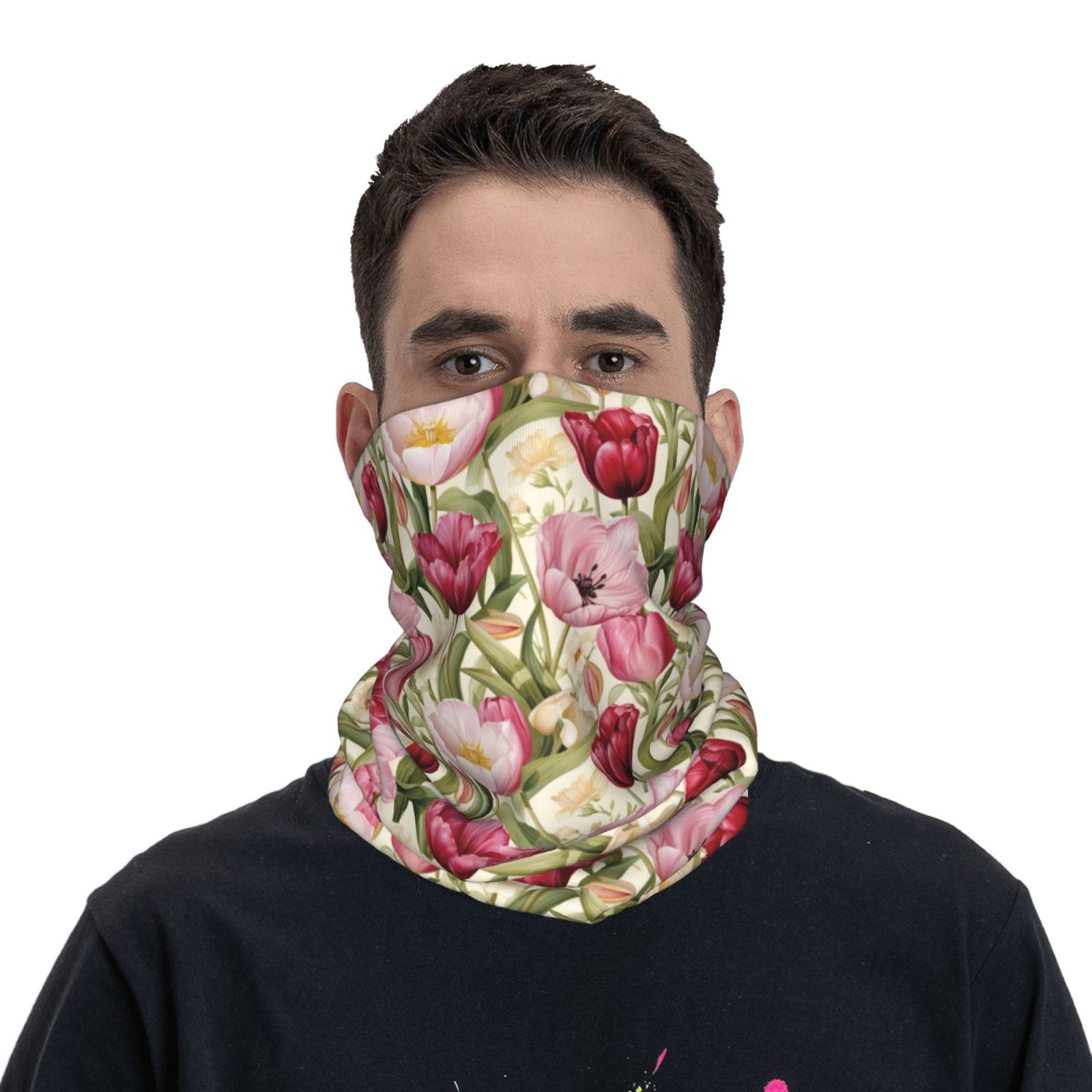 Bandana Neck Gaiter Face Mask - Tulips Flowers Light Pink Breathable ...