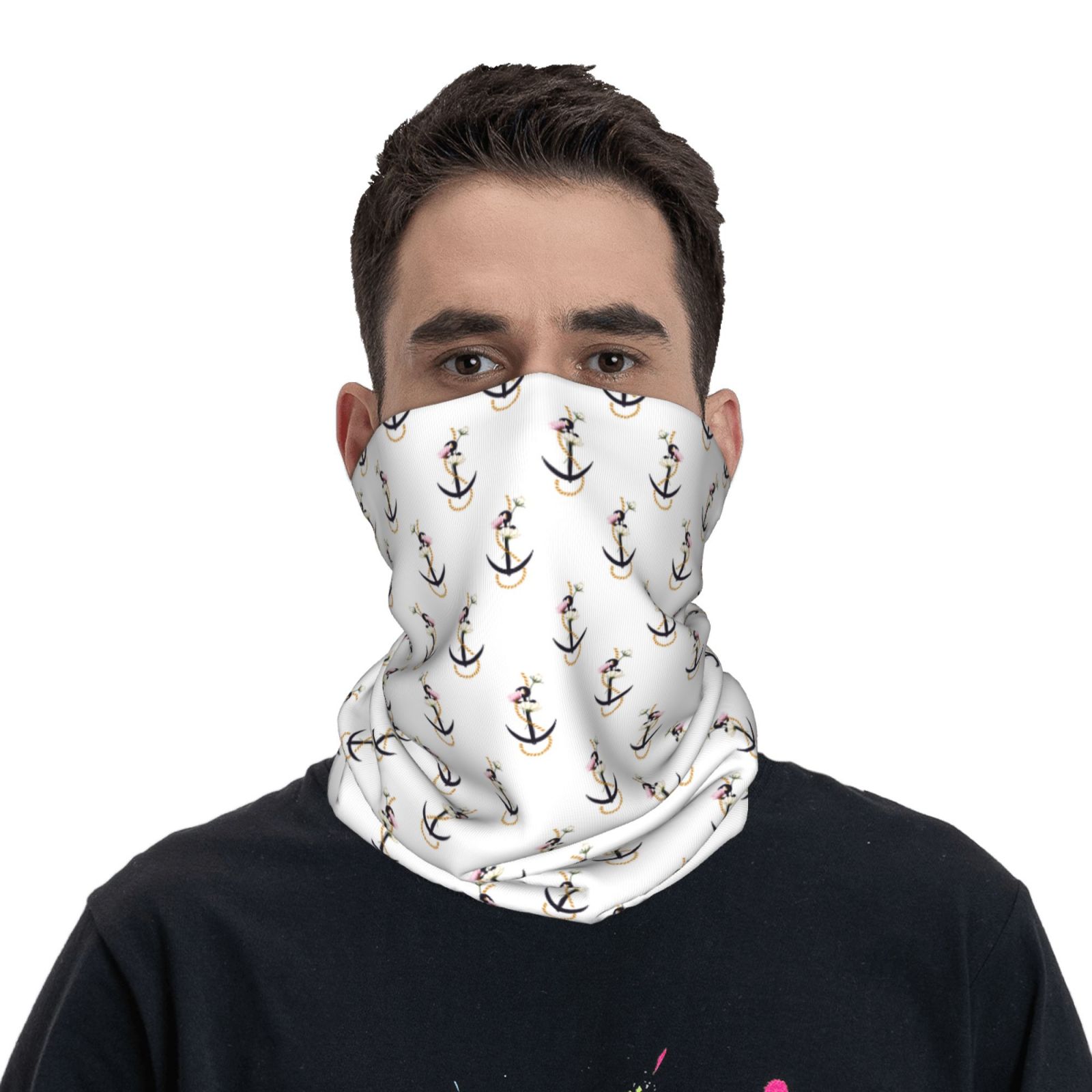 Bandana Neck Gaiter Face Mask - anchor rope mixed flowers cute ...