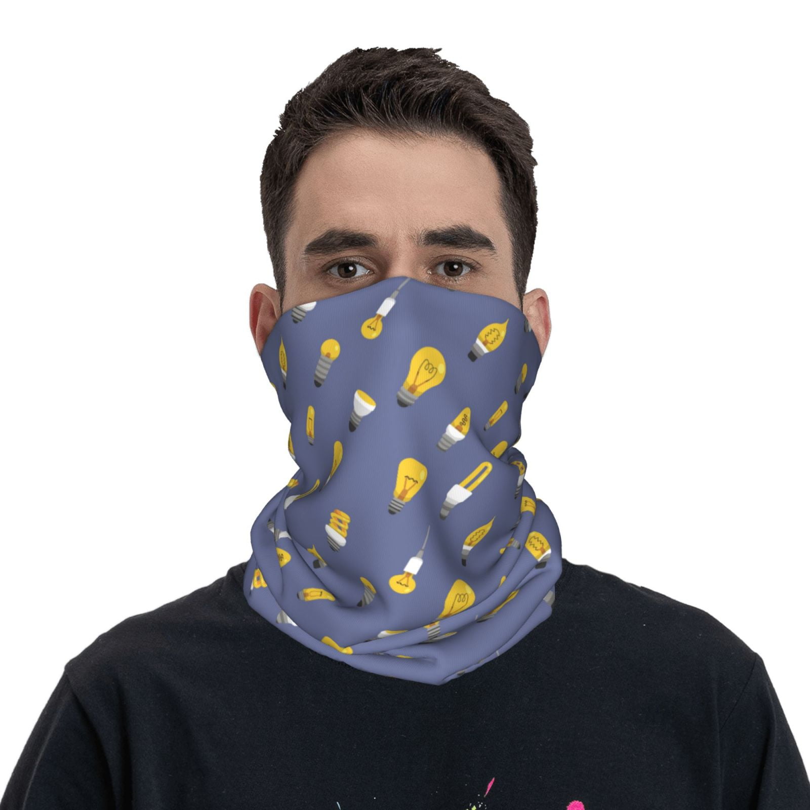 Bandana Neck Gaiter Face Mask - blue Light Bulb Pattern Breathable Soft ...