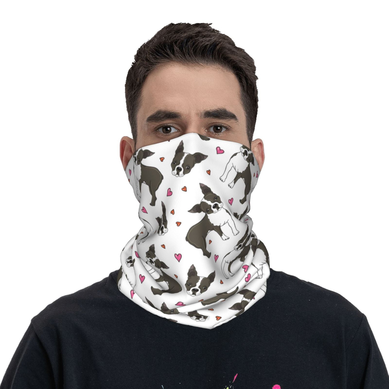 Bandana Neck Gaiter Face Mask - cute Boston terrier dog hearts ...