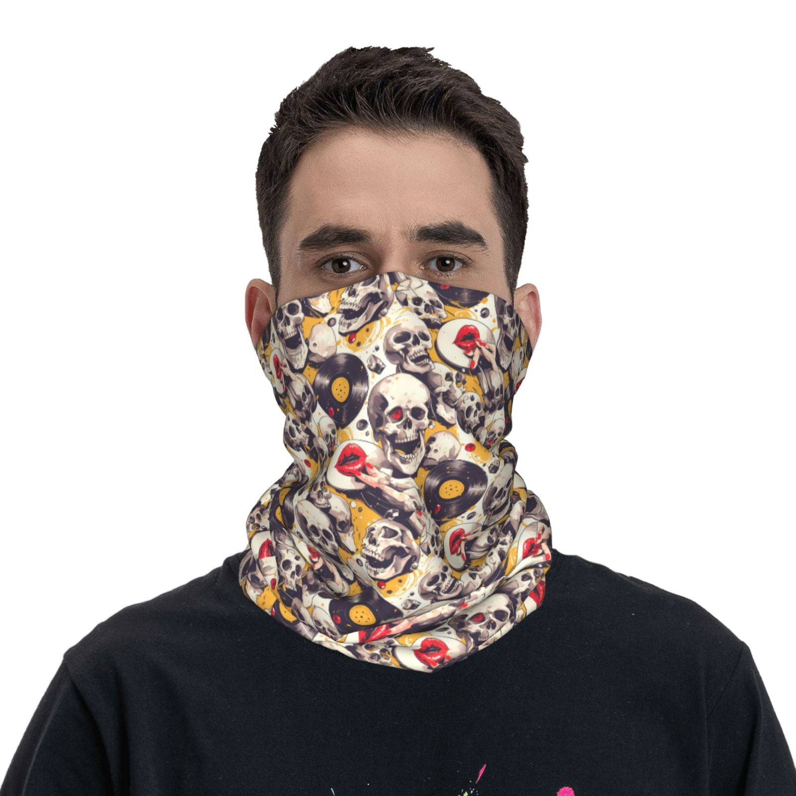 Bandana Neck Gaiter Face Mask - lips record rock Skull Breathable Soft ...