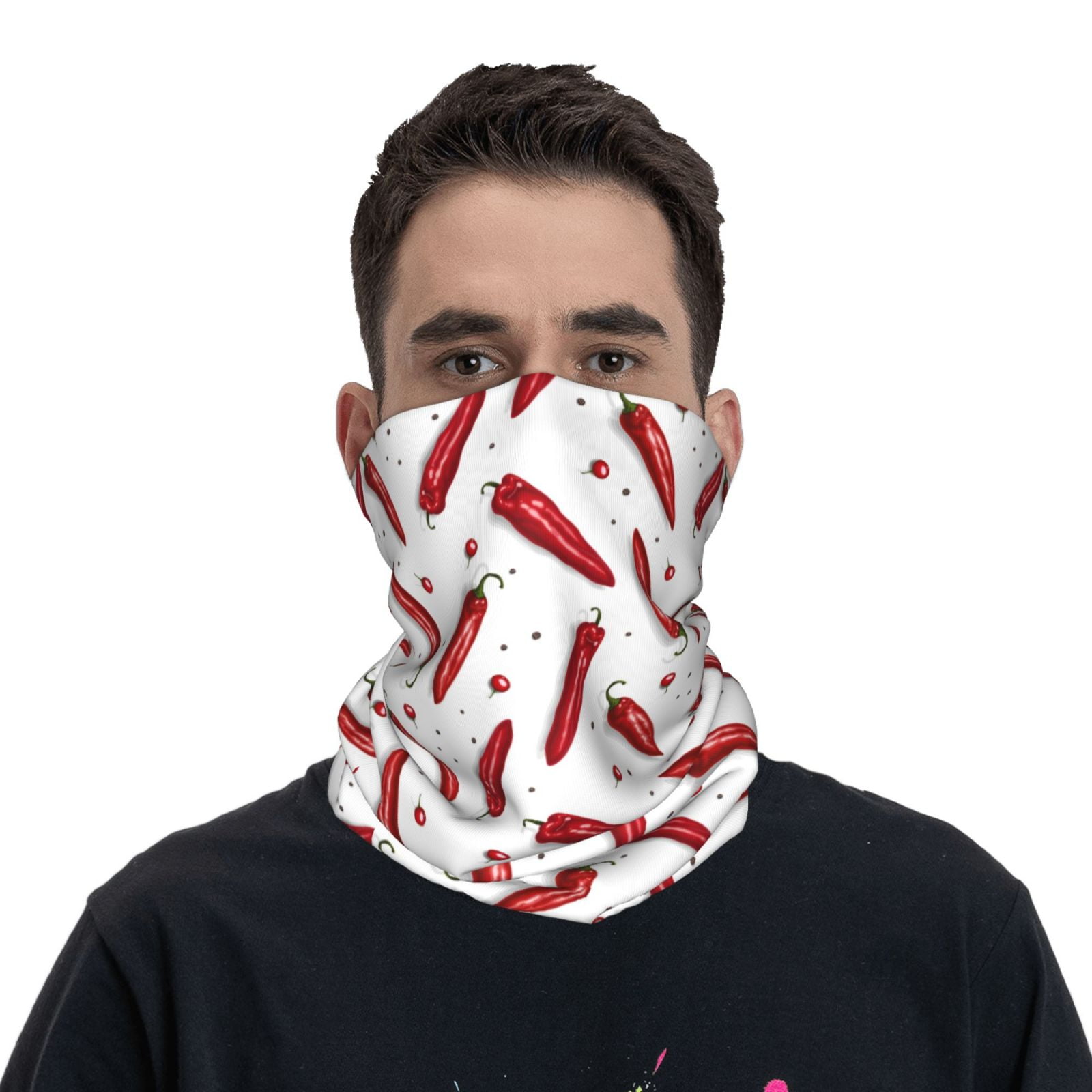 Bandana Neck Gaiter Face Mask - red Pepper Print Breathable Soft Neck ...