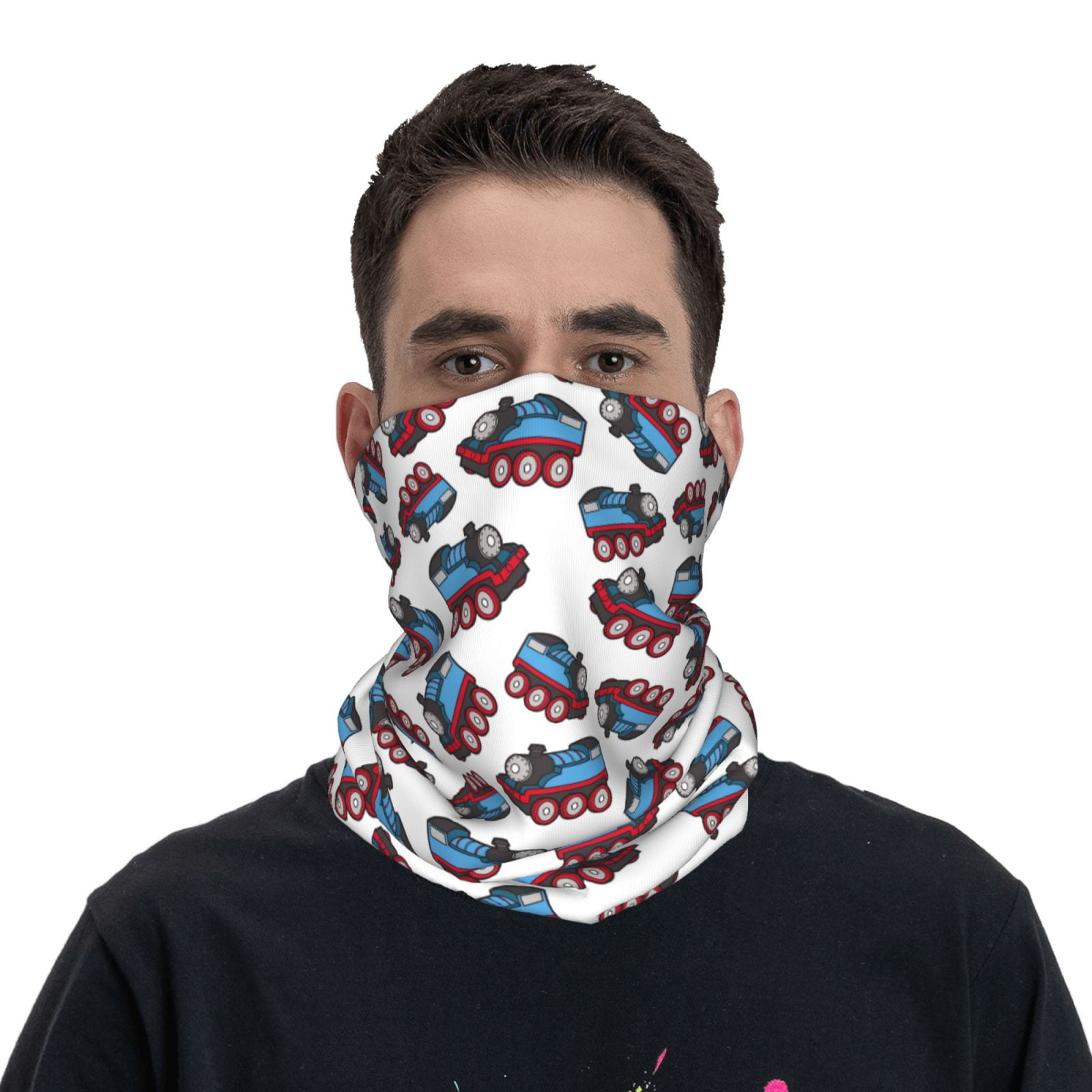 Bandana Neck Gaiter Face Mask - red Train Pattern blue Breathable Soft ...