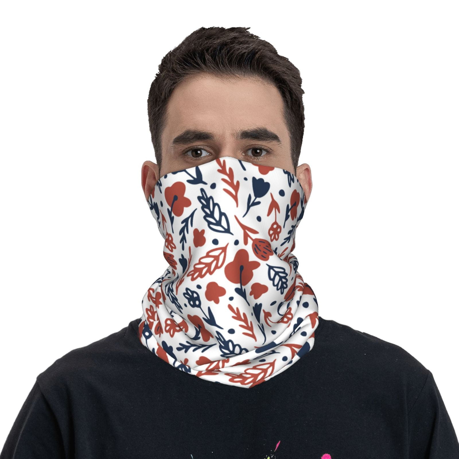 Bandana Neck Gaiter Face Mask - red blue leaves Breathable Soft Neck ...