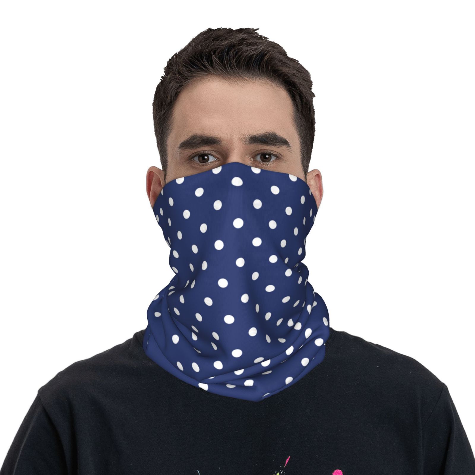 Bandana Neck Gaiter Face Mask - white polka dots dark blue Breathable ...