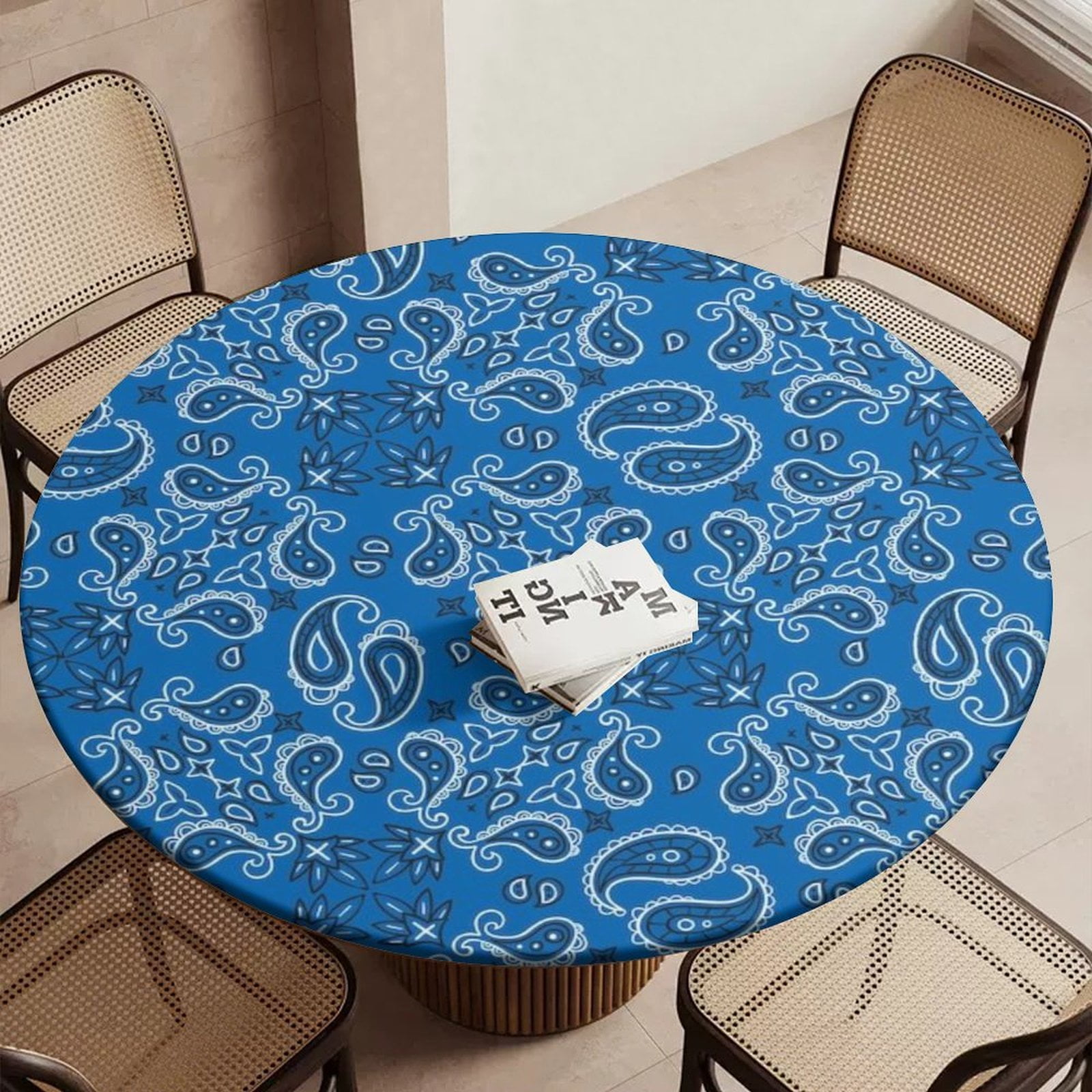 Bandana Paisley Blue Round Table Cover Kitchen Printed Waterproof ...