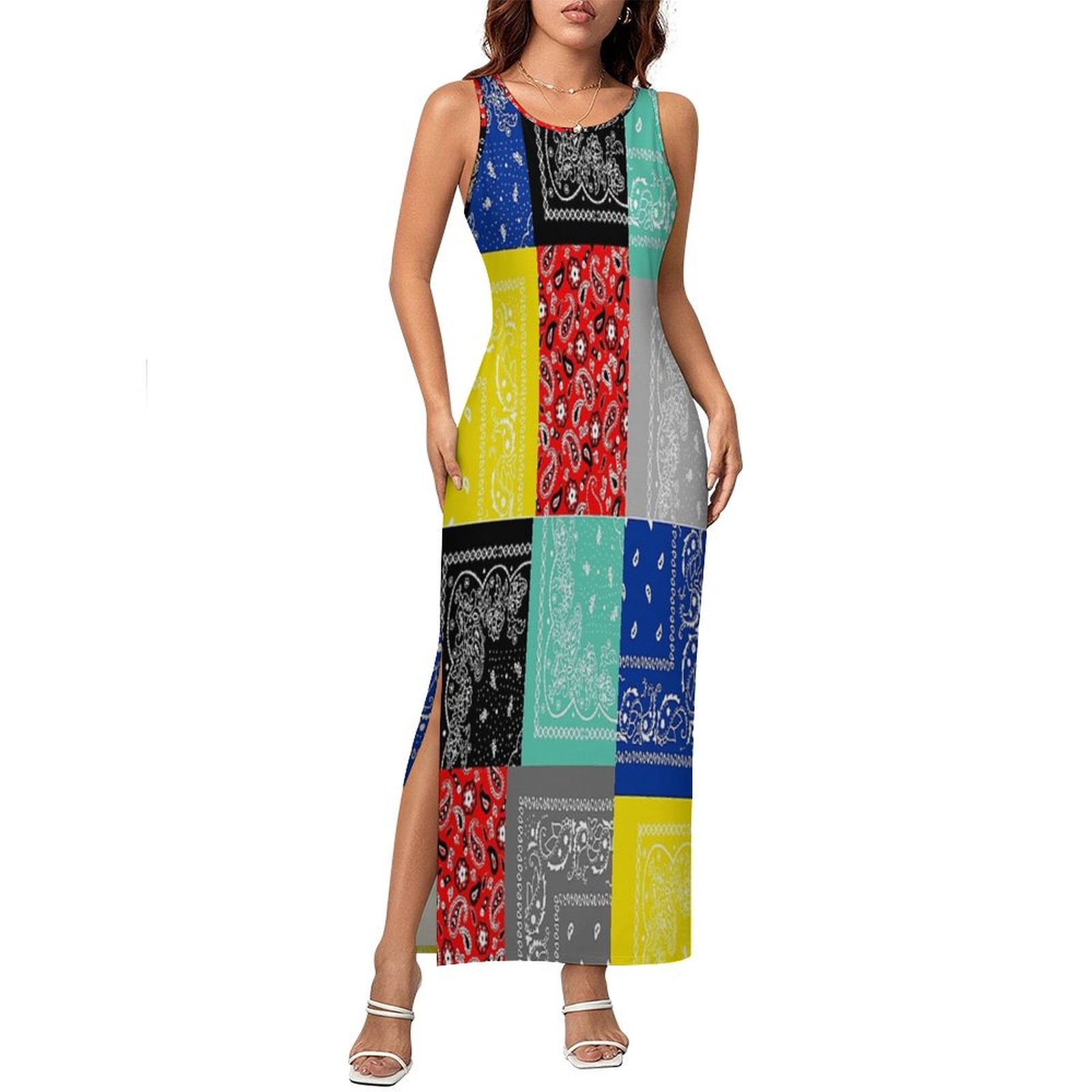 Bandana Paisley Patchwork Pattern Ladies Summer Dresses Beach Vacation ...