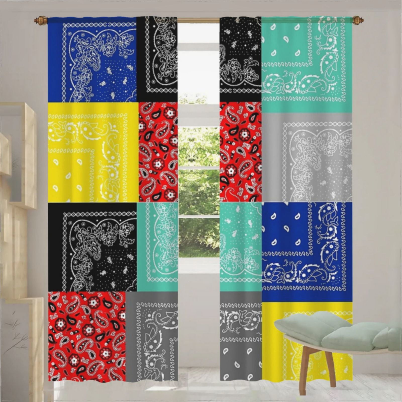 Bandana Paisley Patchwork Pattern Sheer Window Curtains for Living Room ...