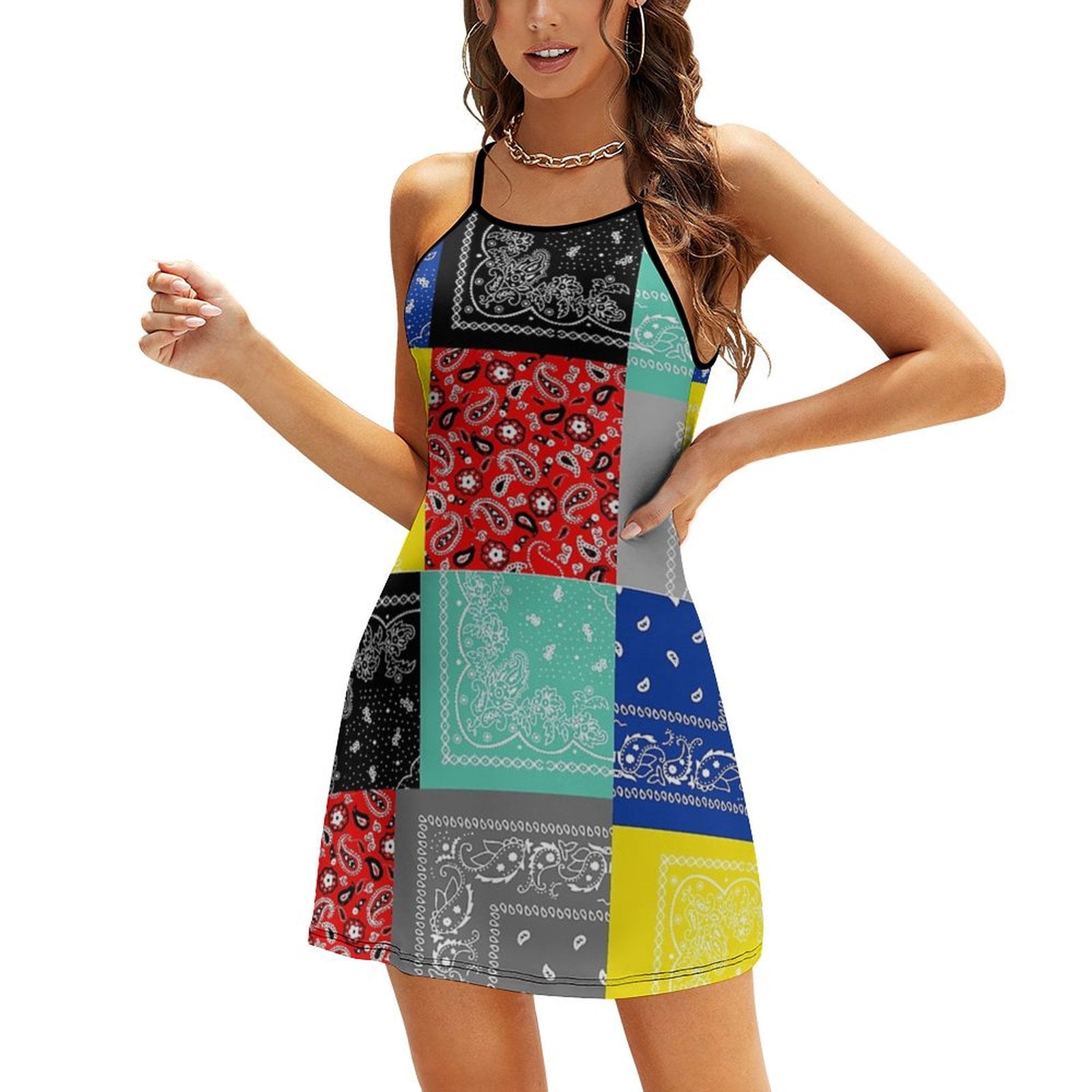 Bandana Paisley Patchwork Pattern Women's Sleeveless Spaghetti Strap ...