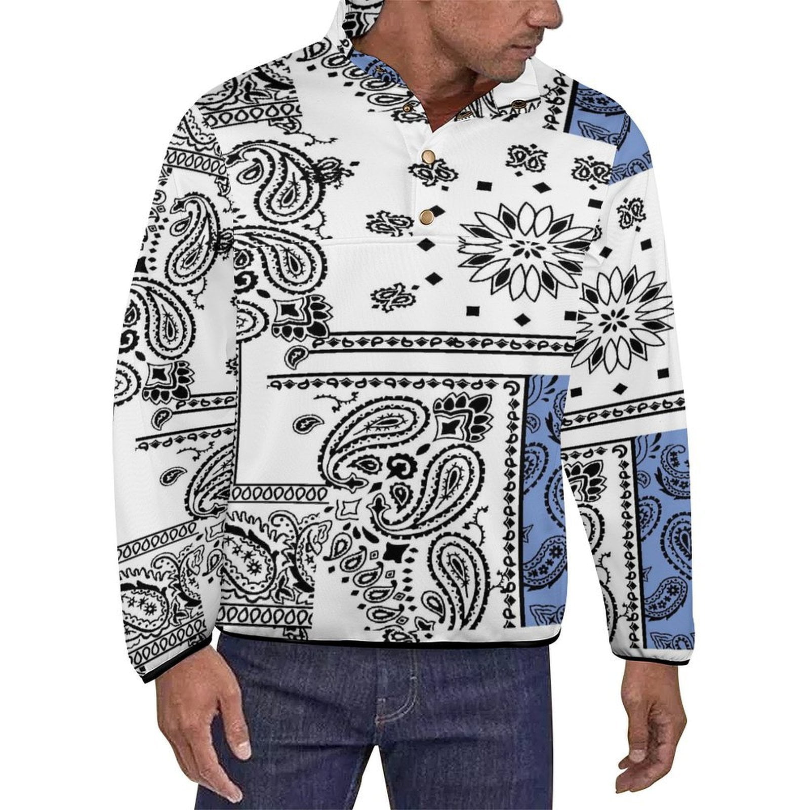 Bandana Paisley Patchwork Seamless Pattern Men's Stand Collar Sweater ...