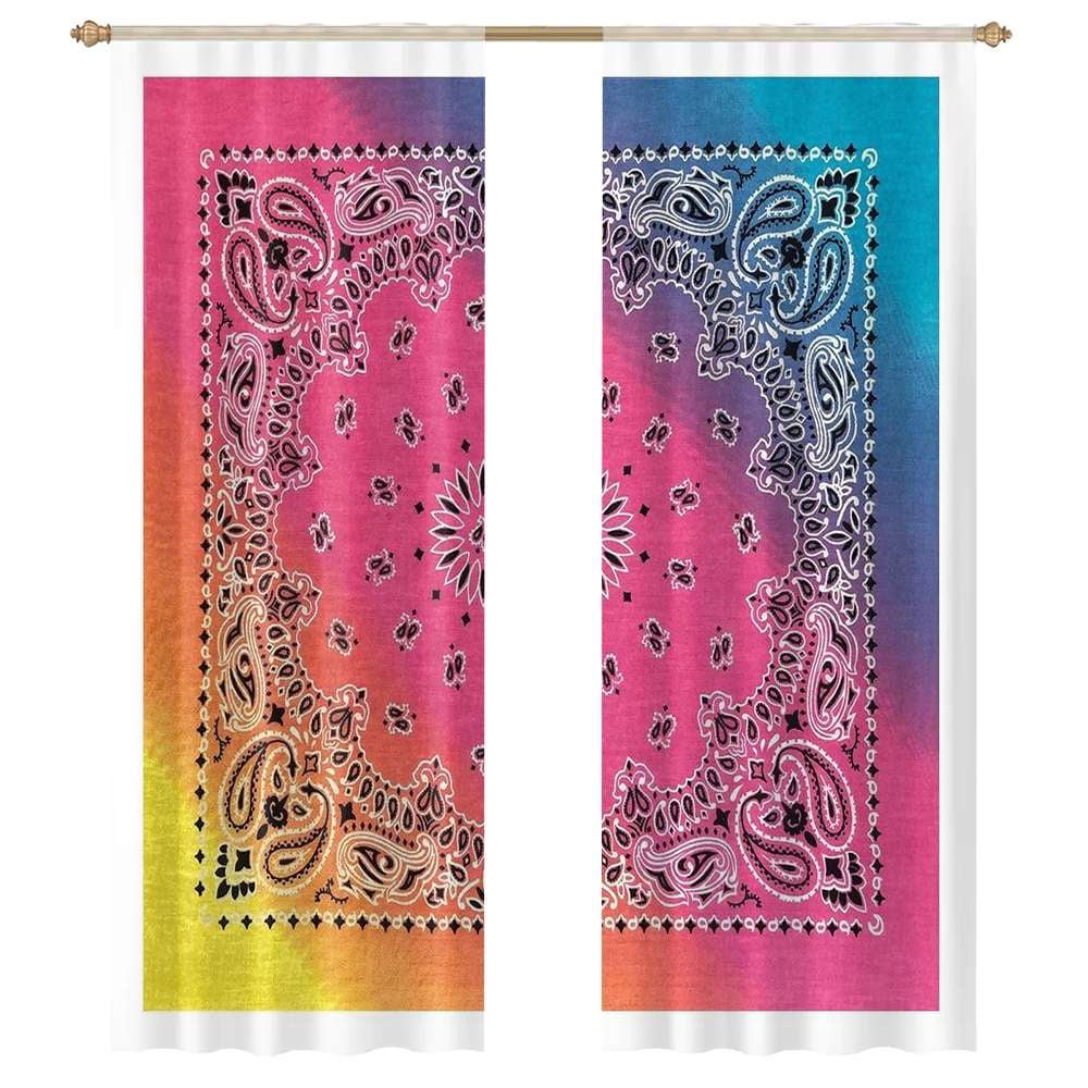 Bandana Paisley Pink Yellow Blue Gradient Sheer Window Curtains for ...