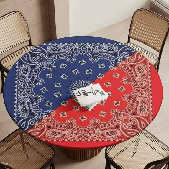 Bandana Paisley Red Blue Round Table Cover Kitchen Printed Waterproof ...