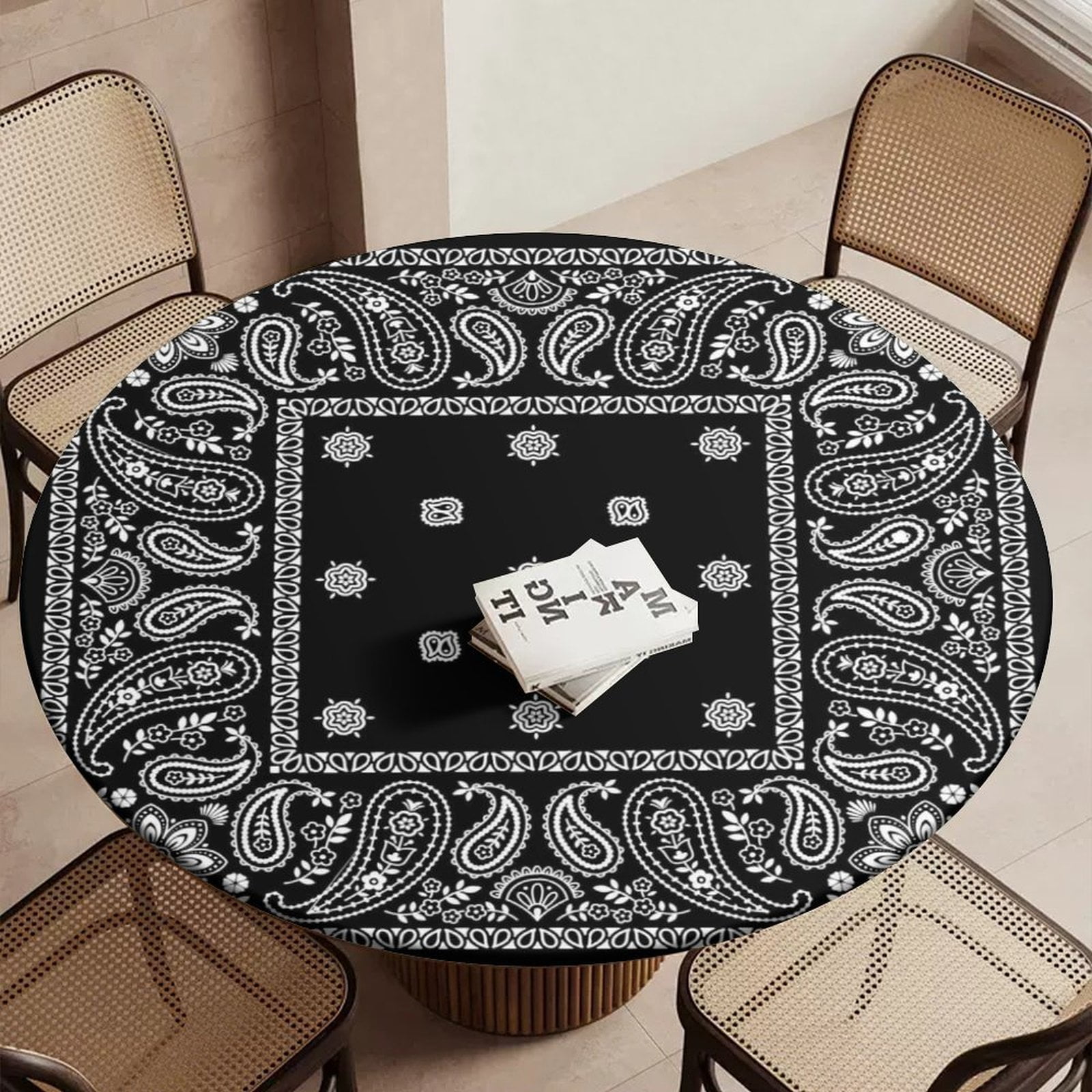 Bandana Paisley Round Table Cover Kitchen Printed Waterproof Tablecloth ...