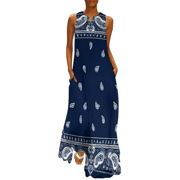 Bandana Paisley Royal Blue White Long Dress luxury evening dresses ...