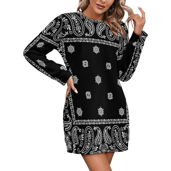 Bandana Paisley Women Elegant Long Sleeve Warm Dress Autumn Winter ...