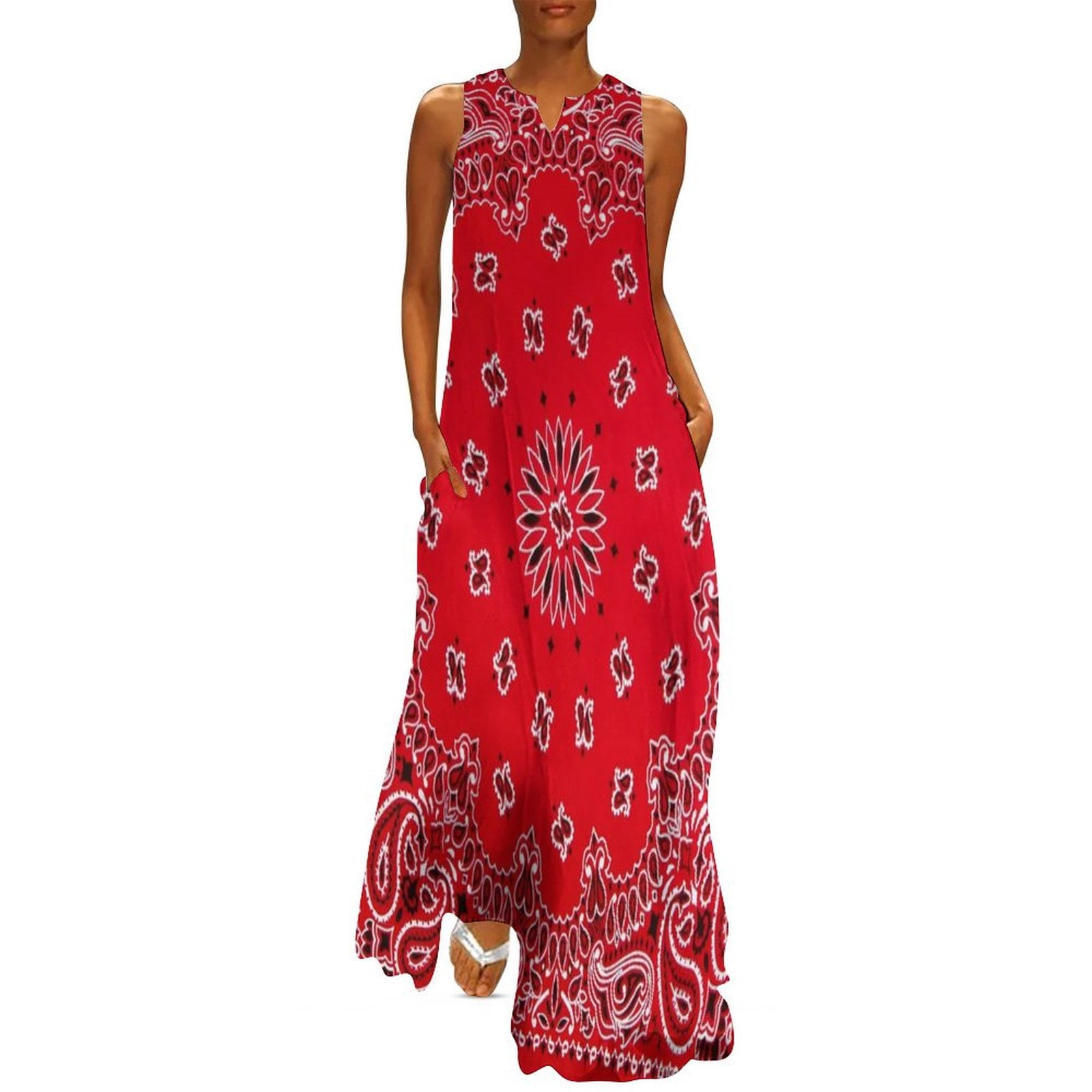 Bandana - Red Art Long Dress Women's Summer Dress Elegant Guest Wedding ...