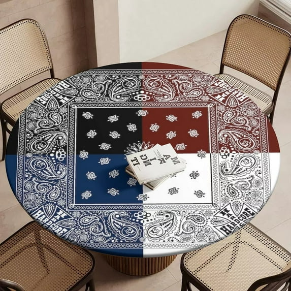 Bandana Round Table Cover Kitchen Printed Waterproof Tablecloth Elastic ...